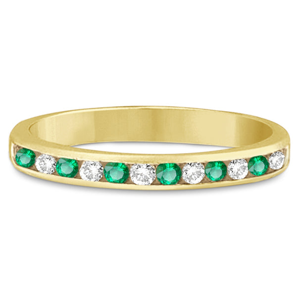Channel-Set Emerald & Diamond Ring Band 14k Yellow Gold (0.40ct)
