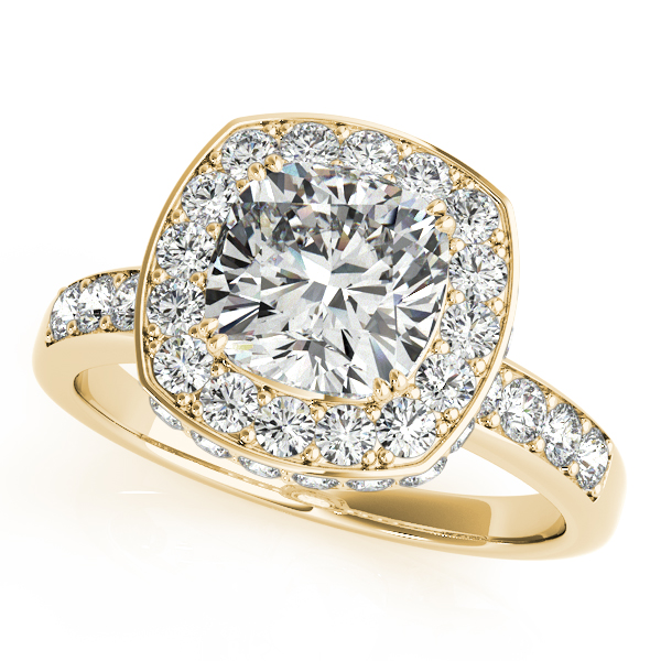 Cushion Cut Halo Diamond Engagement Ring 14k Yellow Gold 1.34ct